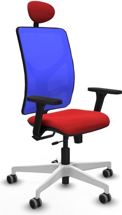 Piqueras y Crespo Stuhl mit 3D-Armlehnen, h&ouml;henverstellbarer Lendenwirbelst&uuml;tze und festem Kopfteil, ausgestattet mit Syncro/Traslack und Schneideschaum, Blau/Rot