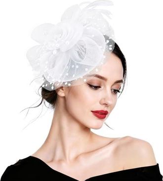 Dreshow Fascinator Chapeau Plume Mariage Dames Day Bandeau et Clip Cocktail Tea Party Chapeau pour Fille et Femmes