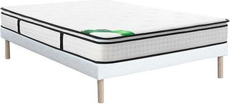 Vente-Unique Bett-Set 140 x 190 cm, Polsterbett + 7-Zonen-Taschenfederkernmatratze mit integriertem Topper und Bambusbezug, Höhe 26 cm - MIREZA von NATUREA