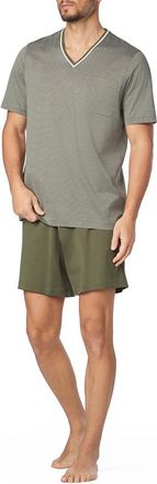 Novila Herren Pyjama gr&uuml;n Jersey-Baumwolle gestreift