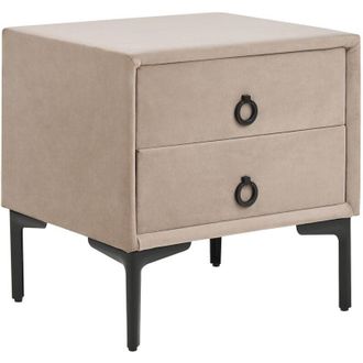 Beliani Beliani - Table de Chevet &agrave; 2 Tiroirs en Velours Taupe mdf M&eacute;tal et Aluminium Tissu Soyeux Sezanne