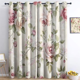 Generic Blickdicht Vorhänge Rosa Wärmeisoliert Verdunkelungsvorhang mit Ösen Rosa Rosenmuster Gardine Lichtdicht Thermovorhang für Wohnzimmer Schlafzimmer B H