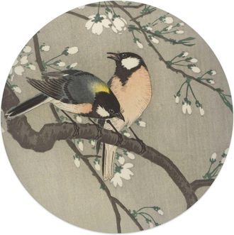 Reinders Glasbild, Ohara Koson Kohlmeisen auf Blütenzweig, Wohnzimmer, Poster, Wanddeko, Glasbilder, Glas, Beige, Ø 50cm