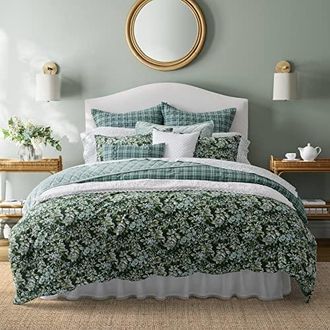 Laura Ashley Queensize-Bettbezug-Set, wendbares Baumwoll-Bettw&auml;sche-Set, inklusive passendem Kissenbezug mit Euro-Kissenbez&uuml;gen und Kissenbez&uuml;gen (Bramble Floral G