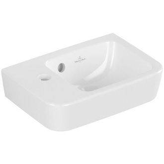 Villeroy & Boch Villeroy&boch - Handwaschbecken Compact O.novo 360x250mm Eckig Beckenposition rechts, 1 Hahnloch mit &Uuml;berlauf Wei&szlig; Alpin