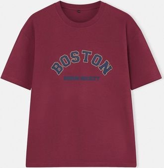 Trendyol MAN Herren Bordeaux Slogan Kurz Oversize T-Shirts