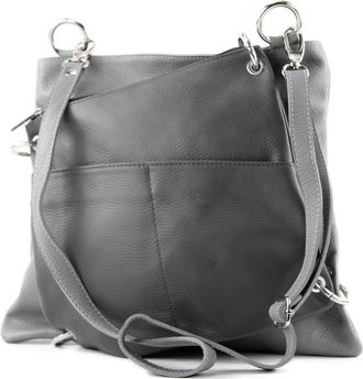 modamoda.de T140 - ital Messengertasche Umh&auml;ngetasche 2in1 Leder, Farbe:Grau/Dunkelgrau