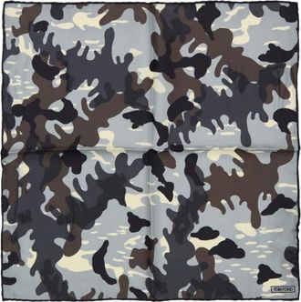 Tom Ford Homme, Accessoires, Multicolore, Taille: ONE Size Mouchoir de Poche en Soie Gris Clair avec Imprimé Camouflage