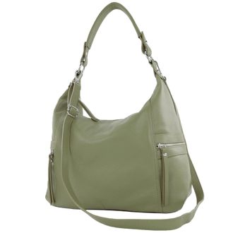 modamoda.de T229 Damen Schultertasche Shopper aus Leder Large handmade in Italy, Farbe:Olivgr&uuml;n