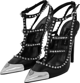 Philipp Plein Sandaletten mit Absatz - Sandaletten Skull Mit Nietenverzierungen - Gr. 36 (EU) - in Schwarz - für Damen