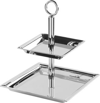 Fink 2-st&ouml;ckige Etagere 24x24 cm eckiges Stufentablett aus Edelstahl mit rundem Griff