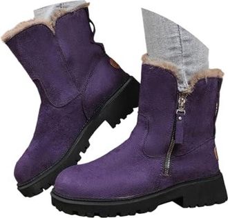 Minetom Chaussures Bottes dhiver en Cuir Femmes Courte Bottines De Neige avec Doublure Chaud Fourrure Fermeture B Violet 37 EU