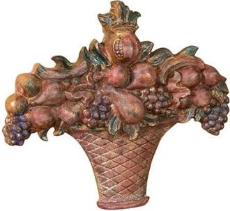 Biscottini International Fregio Obstkorb aus Holz, Polychrom-Finish, hergestellt in Italien, 38 x T 7 x H 40 cm, Obstschale, mehrfarbige Oberfläche, Holz, hergestellt in Itali