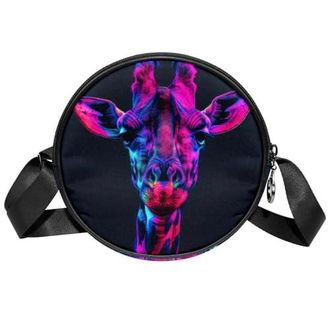 Generic Sac &agrave; bandouli&egrave;re rond pour femme, girafe fluo, petit sac &agrave; bandouli&egrave;re avec fermeture &eacute;clair, bretelles r&eacute;glables, sac &agrave; main rond d&eacute;contract&eacute; pour f