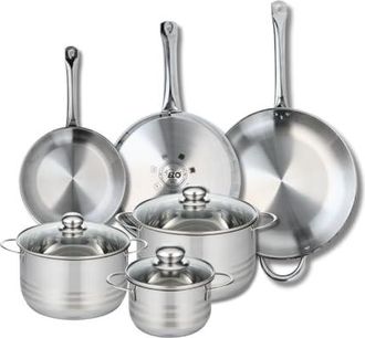 Fackelmann ELO 9886950 Batterie de cuisine 6 pièces, Ensemble de 3 Poêles de cuisson 24, 28 et 32 cm et 3 faitouts 16, 20 et 24 cm Elo Profi Brillant, inox, indu