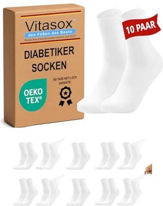 Vitasox Lot de 4, 6, 8, 10 paires de chaussettes pour diabétiques pour femme - Sans élastique - Chaussettes de santé contre les coupures et les pressions, 10 