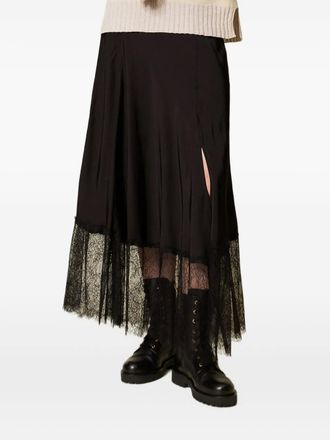 Twin-Set jupe bordée de dentelle à coupe longue - Noir