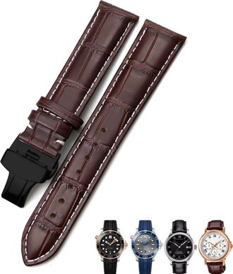 Generic 18 mm, 20 mm, 22 mm echtes Rindslederarmband mit Schmetterlingsverschluss, geeignet für das Omega 300-Armband