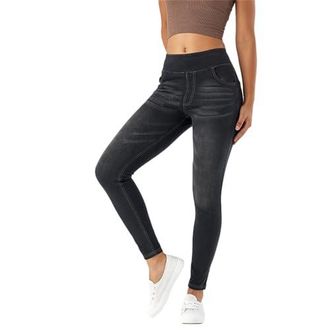 Generic Jean moulant extensible taille haute pour femme - Pantalon de yoga - Contr&ocirc;le du ventre - Legging avec poches, gris fonc&eacute;, XL