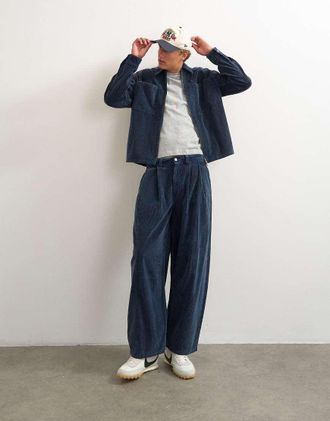 Topman Barrel-Fit-Cordhose in verwaschenem Blau