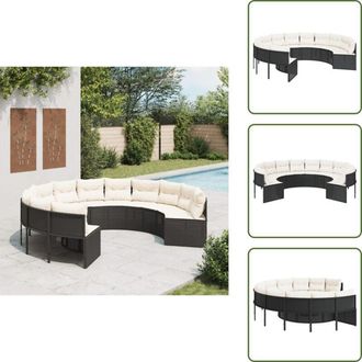 vidaXL Gartensofa mit Kissen Rund Schwarz Poly-Rattan - Outdoor-Sofa - Gartenm&ouml;bel - Rattan-Sofa - Lounge Set - Esstischgarnitur