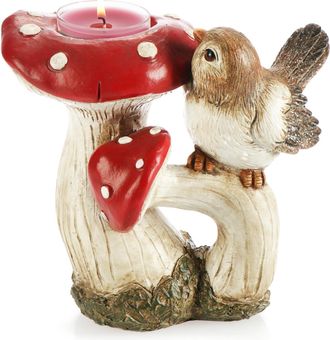 Com-Four Herbstdekoration Pilze - Deko-Aufsteller - Fliegenpilz-Teelichthalter - dekorativer Kerzenhalter - Pilzfigur für herbstliche Wohnraumdekoration - Wohn