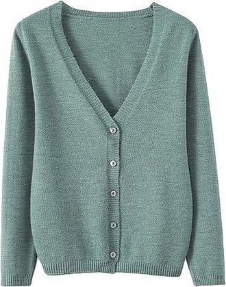 Generic Vestes dhiver pour femme - Taille 46 - Manteau en laine thermique en cachemire - Cardigan en tricot torsadé - Col en V - Manches longues - Cardigan en