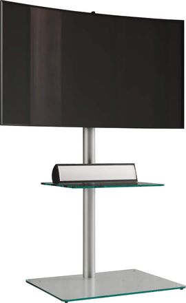VCM TV Standfuß mit Zwischenboden | Alu Rack Fernseh | ESG-Sicherheitsglas | Maße ca. H. 100 x B. 60 x T. 45 cm - Alani Klarglas