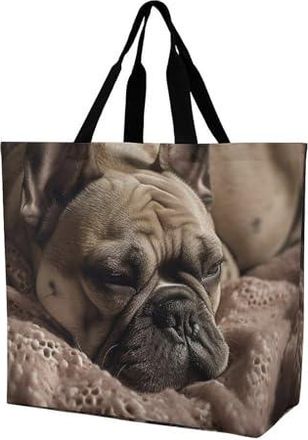 Generic Bouledogue Fran&ccedil;ais Couch&eacute; Sac Courses R&eacute;utilisable Sacs De Courses D&eacute;contract&eacute; Sac Fourre-Tout Pour Shopping Quotidienne Voyage