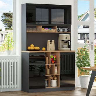 Generic K&uuml;chenschrank Hochglanzt&uuml;ren Metallgriffe Buffet Verstellbaren Einlegeb&ouml;den Schubladen offener Stauraum Sideboard f&uuml;r Esszimmer Wohnzimmer Anrichte Ka