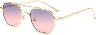 Generic Lunettes de soleil rétro 2025 design double ponts polygone métal hommes mode dégradé nuances UV400 tendance pour femmes, gris rose