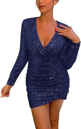 Generic Robe de soir&eacute;e scintillante &agrave; manches longues pour femme - Coupe ajust&eacute;e - Midi Swing - Style vintage - Pour mariage, cocktail, bal de fin dann&eacute;e, f&ecirc;t