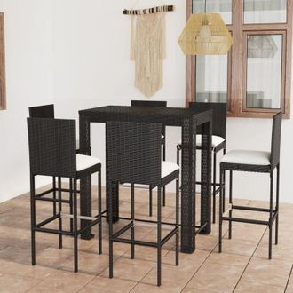 vidaXL 7-tlg. Gartenbar-Set mit Kissen Poly Rattan Schwarz Vidaxl