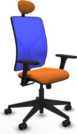 Piqueras y Crespo B&uuml;rostuhl mit Rollen, 3D-Armlehnen, h&ouml;henverstellbare Lendenwirbelst&uuml;tze und festes Kopfteil, ausgestattet mit 3 Positionen und Schneidschaum, Blau/Or