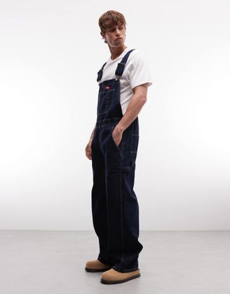 Dickies Loose-Fit-Jeans-Latzhose in Rinse-Blau