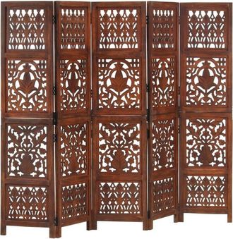 vidaXL vidaXL 5-tlg. Raumteiler Handgeschnitzt Braun 200&times;165 cm Mangoholz