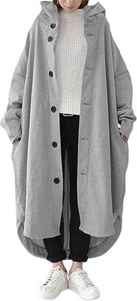ORANDESIGNE Manteau Long à Capuche Femme Zipper Cardigan Long Couleur Unie Veste Chic Mode Oversize Trench Coat Zippé Épais Hoodie Sport Manche Longue Zip Up Coup