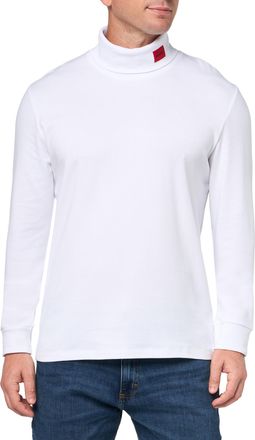 HUGO BOSS Herren Rollkragen mit gewebtem Logo, Baumwoll-Stretch, Weiß, Eiche, XX-Large