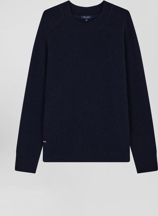 Eden Park Pull Col Rond En Laine Et Cachemire Bleu Marine Coupe Regular