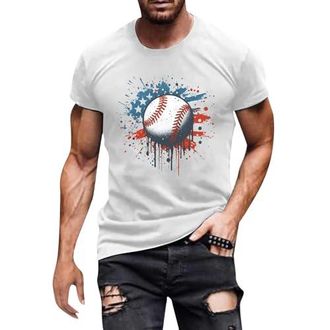 Generico T-shirt d&eacute;contract&eacute; et confortable pour homme avec imprim&eacute; &eacute;toile et imprim&eacute; baseball, blanc, XXXL