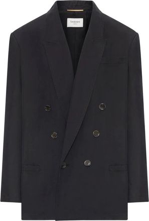 Saint Laurent Zweireihiger Seiden-Habotai-Blazer - - Jackets - Damen - Schwarzk - L