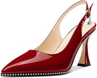 Castamere Femmes Slingback Kitten Talon Heel Ferm&eacute; Pointu Bout Escarpins Bloc Chunky Mariage Party Dress Chaussures 9 CM Heels Rouge Vin 38 EU
