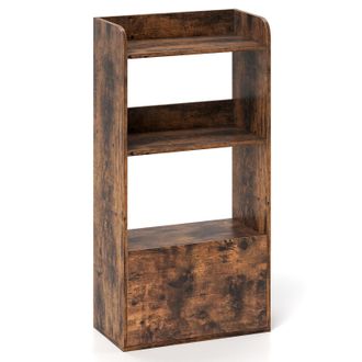 Giantex Bücherregal mit 3 offenen Regalen & 1 Schublade, Standregal aus Holz mit Kippschutz, 55 x 29 x 105 cm, Regal für Wohnzimmer, Büro, Schlafzimmer (Braun