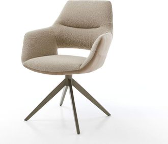 DELIFE Drehstuhl Yago-Flex mit Armlehnen Materialmix Schlamm Kreuzgestell breit Effektfinish Titan 360° drehbar Wippfunktion Taschenfederkern, Esszimmerstühl