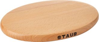 Staub Magnetischer Untersetzer aus Holz, oval, 21x15 cm, Für alle magnetischen Töpfe und Pfannen, Buche, Braun