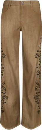 Ermanno Scervino Pantalon Large Perfor&eacute; Floral - Femme - Pantalons - Brun - Taille: 36 FR