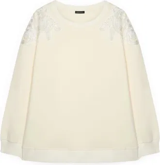 Fiorella Rubino Femme, Sweatshirts et sweats &agrave; capuche, Blanc, Taille: 42 FR SweaT-shirt avec broderies florales