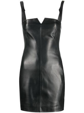 Off-white robe courte en cuir - Noir