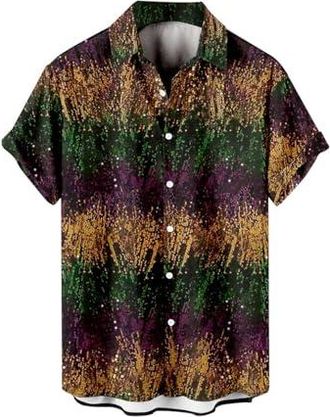 Generic Costume de carnaval pour homme - Chemise &agrave; manches courtes - Chemise de loisirs avec boutonni&egrave;re - Chemise de vacances &agrave; revers - V&ecirc;tement de f&ecirc;te - B