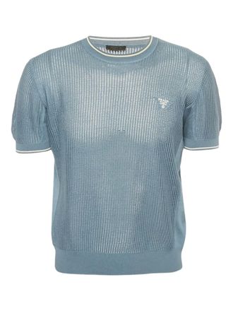 Prada T-Shirt mit Lochstrickmuster - Blau